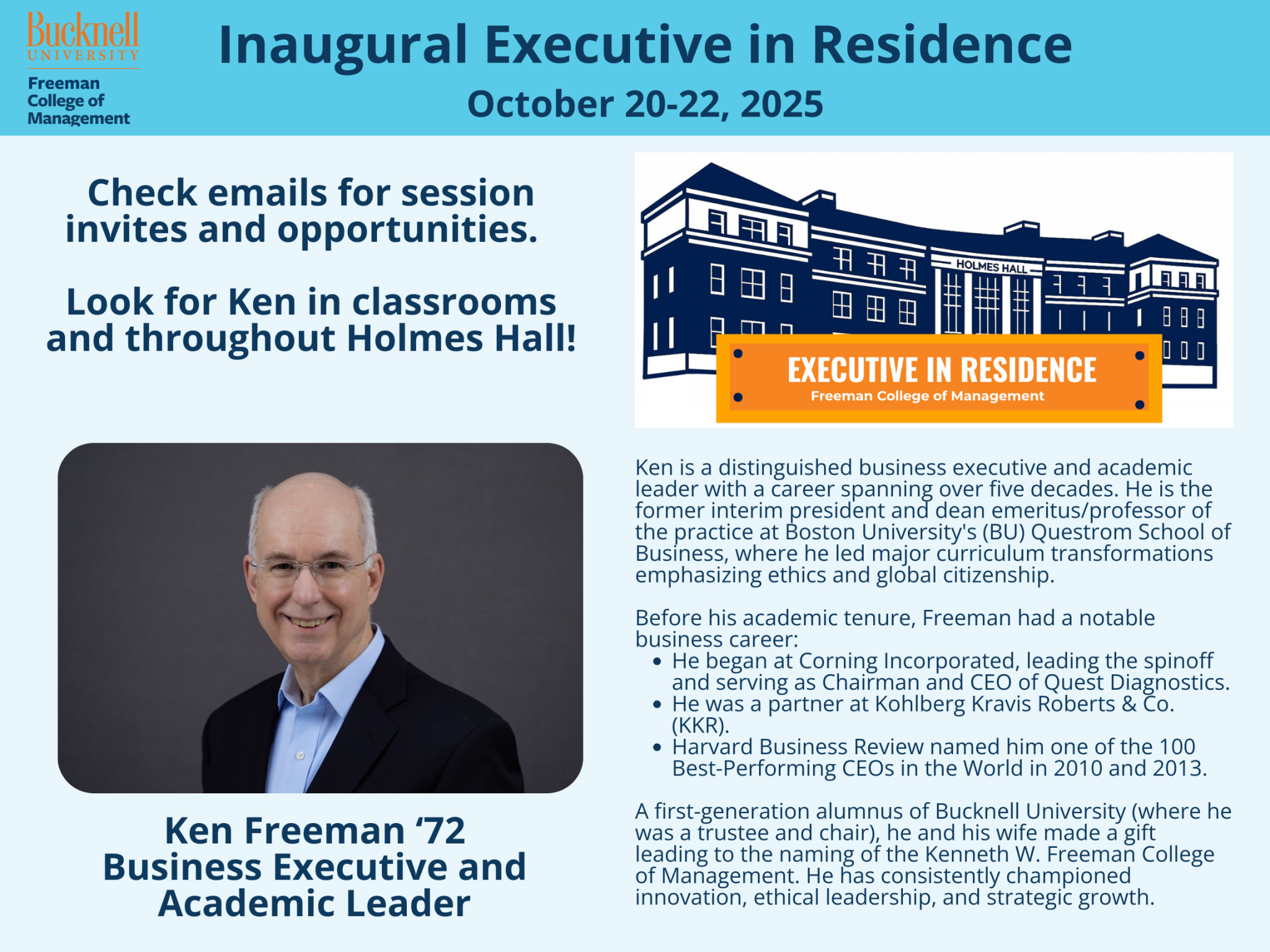 Inauguaral Executive in Residence: Mr. Ken Freeman ’72